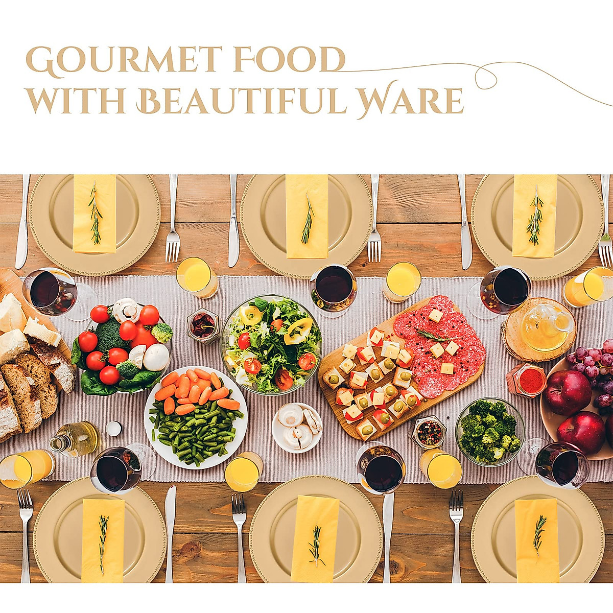 Zopeal 18 Pack Round Charger Plates Bulk 13 Inch Plastic Plate Chargers with Beaded Rim Disposable Dinner Charger Plates for Wedding Halloween Christmas Party Event Table Setting Decoration (Gold)