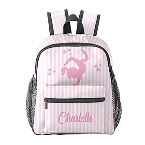 Grandkli Gymnastic Striped Pink Personalized Kids Toddler Backpack for Boys Girls ,Custom Mini School Backpack Bags Kindergarten, 10''(L) x 4''(W) x 12''(H)