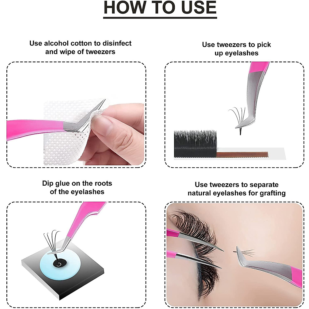 SIVOTE Eyelash Extension Tweezers for Classic & Volume Lashes, 5-Pack, Pink