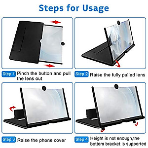 Screen Magnifier for Cell Phone, 14" 3D HD Mobile Phone Screen Amplifier with Folding Stand Holder, Magnifying Projector Screen Enlarger for Movies, Videos, Gaming - 3X Magnification Anti-Reflective