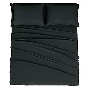Mejoroom Full Size Sheets - 1800TC Luxury Full Sheets with 16 Inch Deep Pocket - Premium Bedding Collection - Extra Soft, Breathable, Wrinkle, Fade & Stain Resistant - 4 Piece (Full,Black)