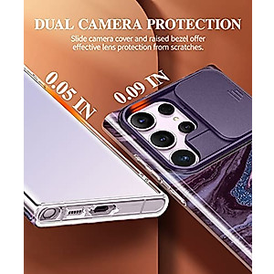 GVIEWIN Compatible with Samsung Galaxy S23 Ultra Case with Slide Camera Cover, [Military Grade Drop Protection] Slim Marble Shockproof Protective Phone Case Fit S23 Ultra 5G 6.8" (Quicksand/Purple)