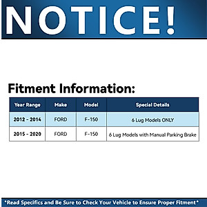 Detroit Axle - 6 Lugs Brake Kit for 12-20 Ford F-150 [with Manual Parking Brake] Ceramic Brakes Pads 2012 2013 2014 2015 2016 2017 2018 2019 2020: 13.78'' inch Front and 13.70'' inch Rear Brake Rotors