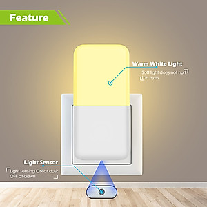 MAZ-TEK Plug in Night Light, Warm White LED Nightlights with Smart Dusk to Dawn Sensor for Kids, Nursery, Ideal for Bedroom, Bathroom,Hallway, Stairs, Kitchen, 6 Pack