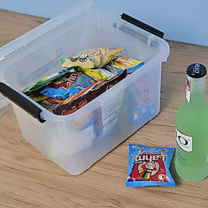 Begale 5 Quart Plastic Small Storage Container, Clear Latch Box with Latches, 4-Pack