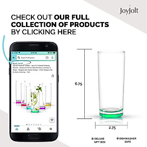 JoyJolt Highball Glasses – Set of 6 Colored Drinking Glasses – Glassware Set for Mixed Drinks, Cocktails, or Water – Elegant and Festive Design – Drink Glasses with In-Glass Coloring – 12oz