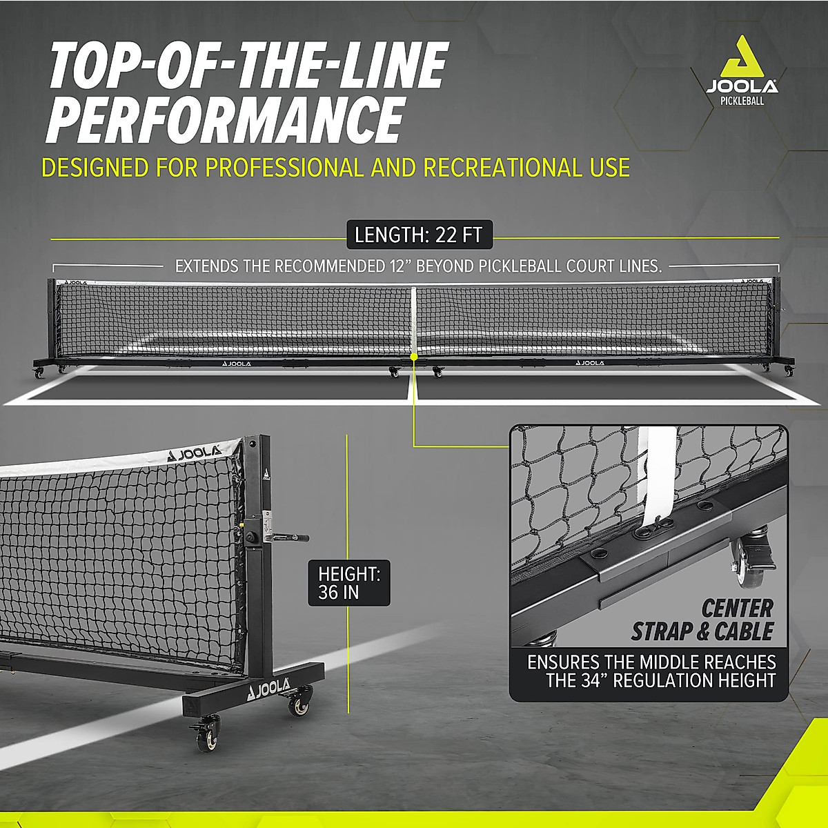JOOLA Pro Pickleball Net – Portable Outdoor Pickleball Net System – Heavy Duty, Tournament Grade Net for Outside & Indoor Pickleball Courts – Regulation Height & Length – Wheels for Easy Mobility