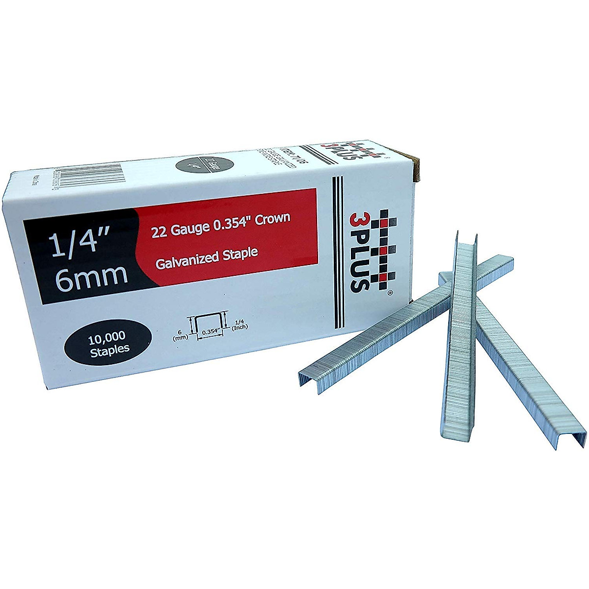 3PLUS 71/06 22 Gauge 3/8-Inch (9mm) Crown 1/4-Inch Leg Length Galvanized Fine Wire Staples, Interchangeable with 71 Series Staples (10,000 per Box), 71 Series Staples