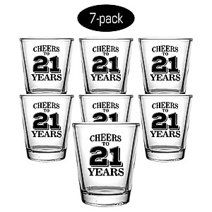 Veracco Cheers To 21 Years Shot Glasses Birthday Gift For Someone Who Loves Drinking Bachelor 21st Funny Party Favors Twenty One and Fabulous (Clear, Glass)