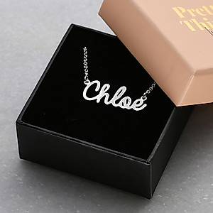 MYKA Personalized Cursive Name Necklace Custom Made Precious Metals Sterling Silver 925 & Gold Jewelry Nameplate Gift for Christmas (Sterling Silver)