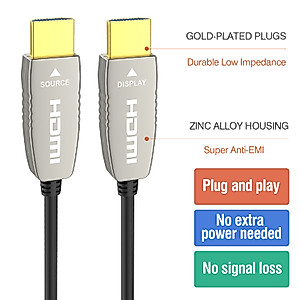 RUIPRO 4K HDMI Fiber Optic Cable 20 Feet 18Gbps 4K@60Hz ARC HDR10 Ultra Slim Flexible HDMI 2.0b Cable
