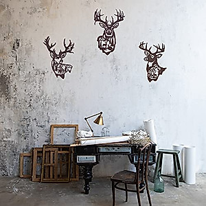 BVLFOOK 16 Inch Large Metal Deer Wall Art Decor, Rustic Cabin Decor, Hunting Decor for Home Bathroom Bedroom Lodge, Deer in the Forest Pine Tree, Set of 3