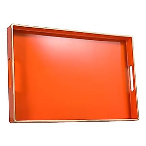 Zosenley Decorative Tray, Rectangular Plastic Tray with Handles, Modern Vanity Tray and Serving Tray for Bathroom, Kitchen, Ottoman and Coffee Table, 15.6” x 10.2”, Orange