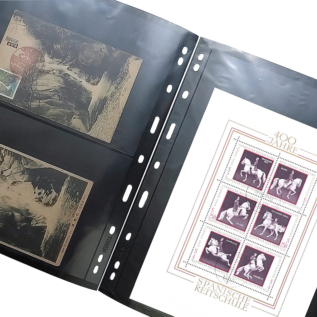 MUQING Stamp collecting storage supplies, 20 Sheets Stamp Pages Sleeves for Stamp Album Binder, Toughness Not easy to creak (1 and 2 Rows)