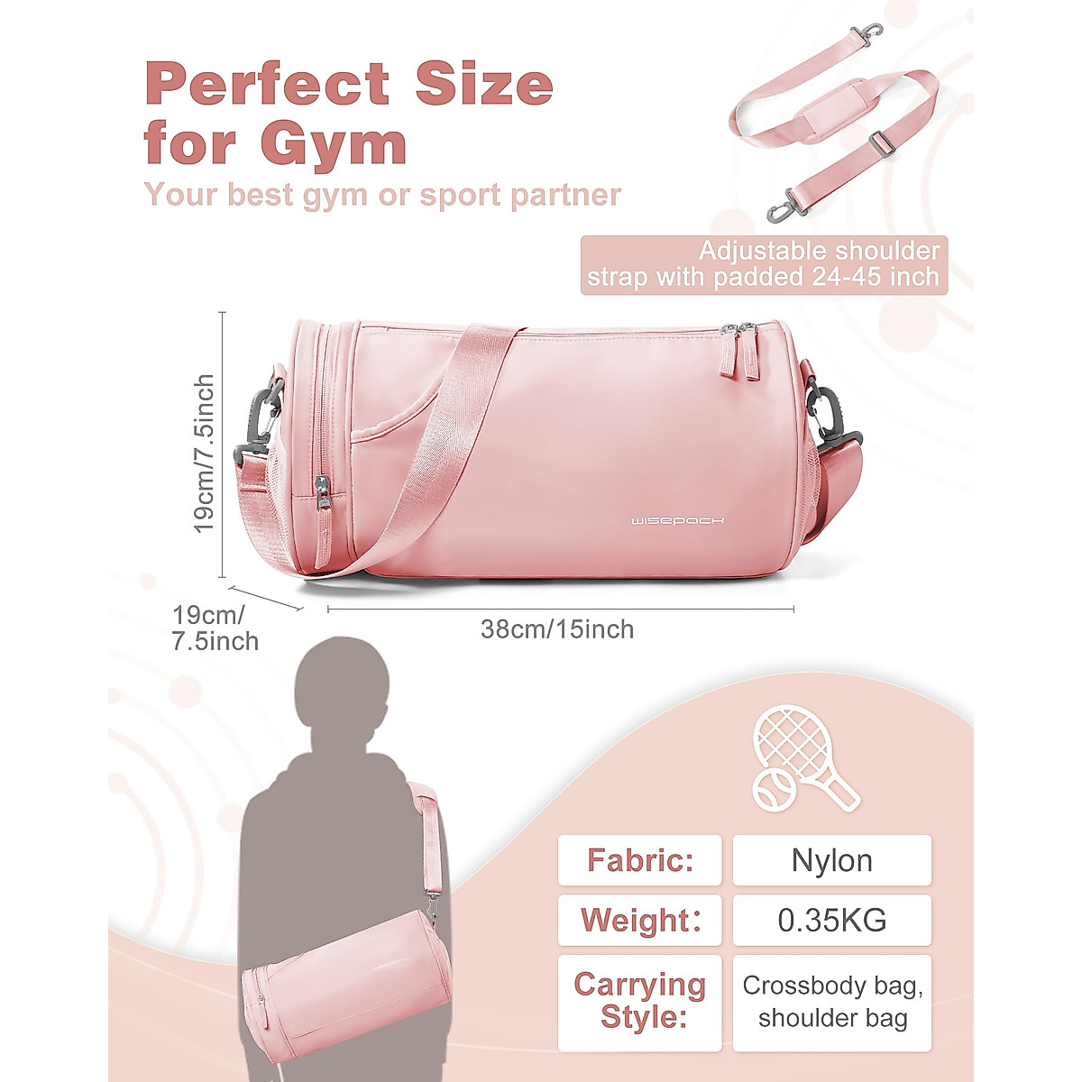 Small Gym Bag for Women,Waterproof Workout Bag Mini Duffle Bag Womens Spotrs Gym Bags Small Travel Duffel Bag with Wet Pocket Carry on Weekender Bags for Dance Swimming,Gym,Yoga,Fitness Pink
