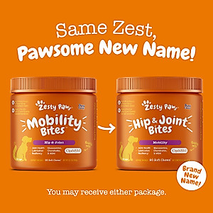 Zesty Paws Hip and Joint Supplement for Dogs - Glucosamine for Dog Joint Supplement - with Chondroitin, MSM, Vitamins C and E for Dog Joint Relief - Mobility Bites Duck – 90 Count