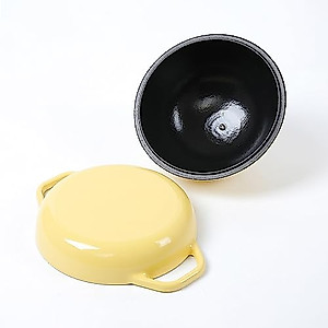 HAWOK Cast Iron Bread Cloche, Dia. 7.8inch/20cm, with Proofing Basket and Dough Scoring Knife, Sourdough Baking Pan Enameled Yellow