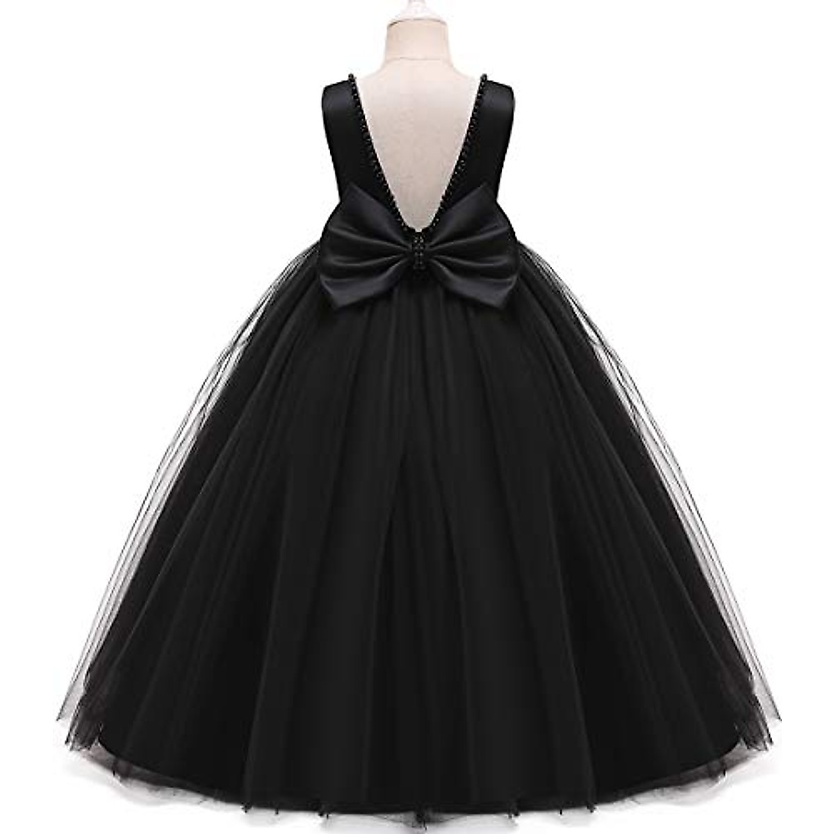 Baby Flower Girl Party Wedding Black Dress, Sleeveless Floor Length Tutu Tulle Dance Gown Infant 0-3 Months
