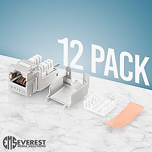 Everest Media Solutions easySHIELD (CAT6A Kit) - Speed Termination Tool, with 12 Slim Profile, 90-Degree RJ45 Shielded Keystone Jacks - F/STP Punch Down Crimper - Tested for CAT5e, CAT6, CAT6A, CAT7