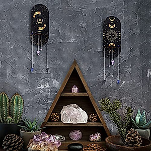 3 Pcs Small Crystal Shelf Black Crystal Display Shelf Butterfly Magical Boho Hand Moon Crystal Shelf Stars Moon Phases Wooden Crystal Holder with 3 Crystals Stone for Home Decor Wizard Witch Stuff
