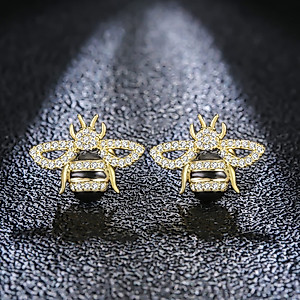 LAZLUVU Bee Earrings for Women 14K Gold Studs Earrings Cubic Zirconia Earrings Cute Bumble Bee Earrings Honey Bee gifts for Teen Girls