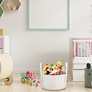 FillTouch 3 Pack Small Cotton Rope Storage Basket Baby Woven Nursery Baskets with Handles Cute Soft Laundry Baskets Organizer for Gifts Empty Room Shelf Storage Basket All 9.5 x 9.5 x 5.5, White