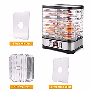Homdox 8 Trays Food Dehydrator Machine with Fruit Roll Sheet, Digital Timer and Temperature Control, Dehydrators for Food and Jerky, Meat, Fruit, Vegetable, Herbs, BPA Free/400 Watt/Updated