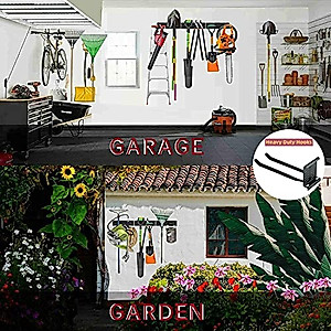 Nisorpa 9Pcs Garage Tool Storage Rack, Wall Mount Garden Tool Organizer Adjustable Tool Holder 48 Inch Storage System, Max Load 400 lbs for Trimmers, Broom, Mop, Rake Shovel, Hoses (6 Hooks, 3 Rails)