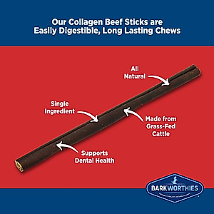 Barkworthies Premium Collagen Beef Sticks for Dogs - 2 Pack 6 inch Daily Health Collagen Chews- 8 Count Grain Free, Rawhide Free, Natural Dog Treats for Aggressive Chewers Dog Pack with E-Book