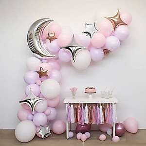 54Pcs Star Foil Balloons Moon Foil Mylar Balloons with 50Pcs Silver Star Balloons and 4Pcs Large Moon Foil Balloons for Baby Shower Christmas Anniversary Engagement Wedding Birthday Party Decoration