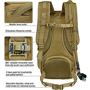 MARCHWAY Tactical Molle Hydration Pack with 3L TPU Water Bladder, Military Backpack with Multi Compartment for Cycling, Hiking, Running, Backpacking (Coyote Brown)