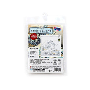 Olympus Sashiko Kit Including Cloth Pre-Printed a Pattern of Ukiyoe The Great Wave Kanagawa、Sashiko Needle、Sashiko Thread、Instractions in English