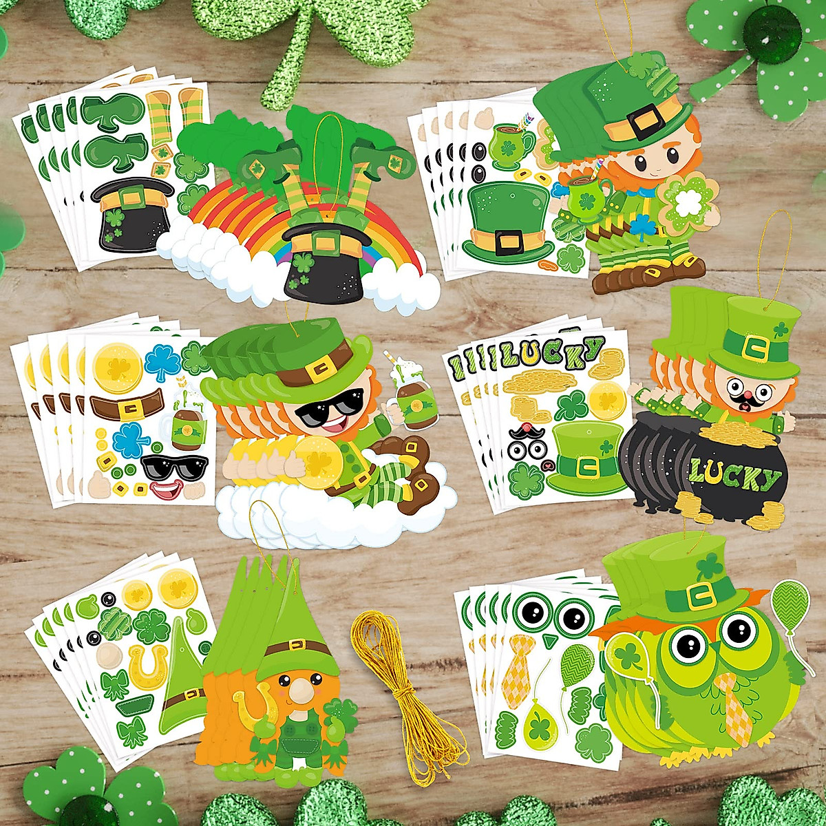 Fancy Land St. Patrick Day Craft Kit for Kids Make A St. Patrick's Day Stickers Leprechauns Shamrock Owl for Party 30Pack