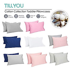 TILLYOU Cotton Toddler Pillowcases - 2 Pack Super Soft Kids Travel Pillow Cases Envelope Closure for Boys Girls, 14x20 Inches, White