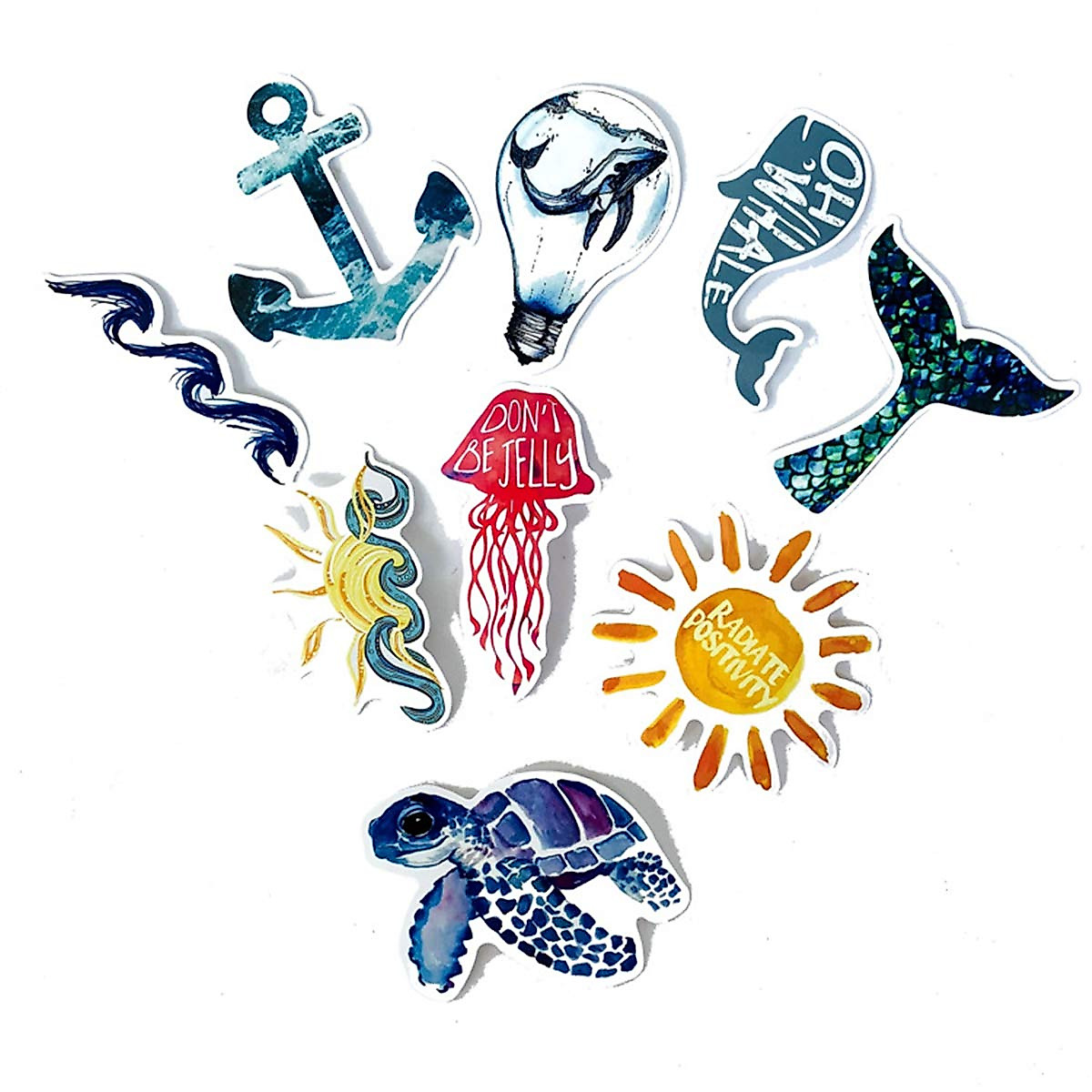 Beach Stickers 50pcs, Blue Surfing Waves Fresh Lively Turtle Laptop Water Bottle Decals Cartoon Vitality Aesthetic Sticker Pack for Teen Girl (Beach Surfing)