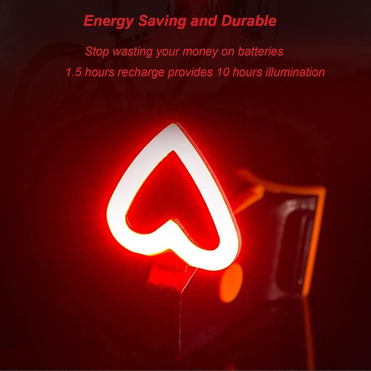 AaiLucky Bike Tail Light, Rechargeable LED Bicycle Rear Light for Night Riding, Cute Bike Accessories, Bright Heart Shape Taillight, Cycling Safety Warning Light for Adult Kids, 5 Modes, Waterproof