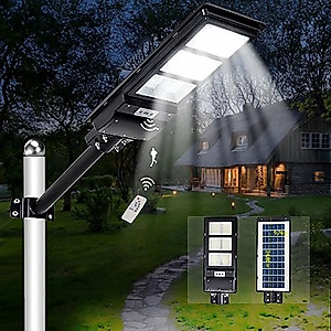 DHrtara Solar Outdoor Lights, 600W LED Street Lights, IP67 Waterproof Security Flood Light, Dusk to Dawn with Motion Sensor & Remote Control for Courtyard Road,Exterior Wall, Patio, Yard, Deck, Garden
