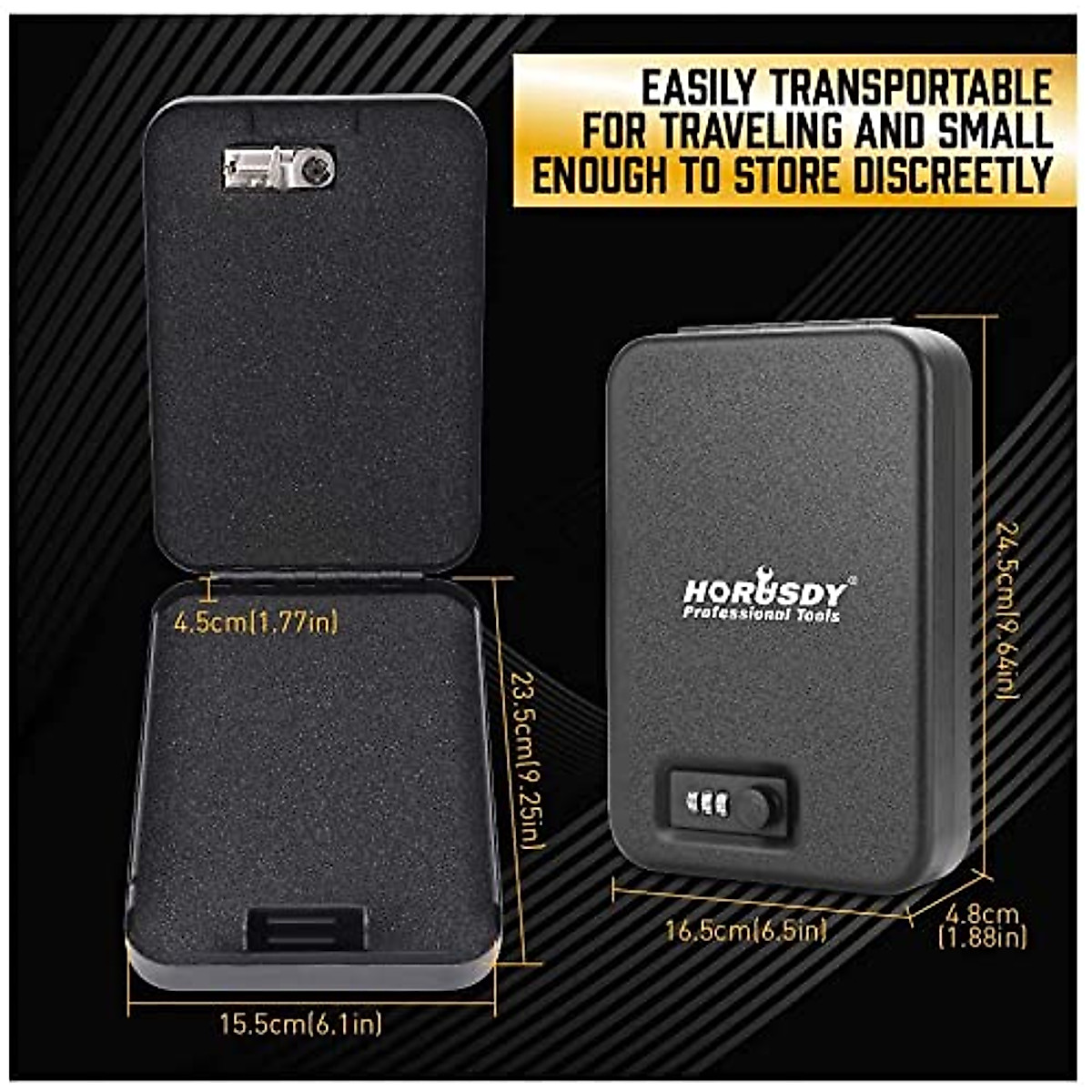 HORUSDY Lock box for Guns and Valuables,Portable Security Case Lock Box Safe with Combination Lock