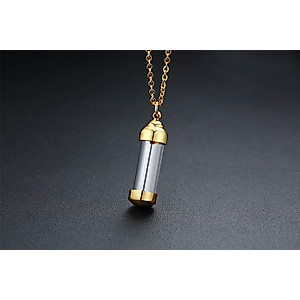 Mealguet Jewlery Pack of 2 Stainless Steel Glass Cremation Urn Pendant, Ashes Holder Memorial Pendant Necklace with Chain, Keepsake Jewelry,Gold Plated