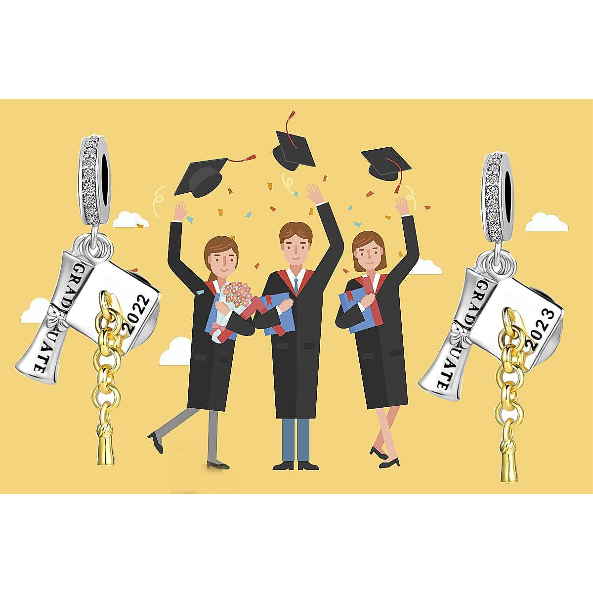 DWJSu 2023 Graduation Charm Gift College University Hat Cap Dangle Bead for Pandora Charms Bracelet Necklace for Women Girls (DW-NEW117)