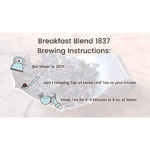 Ela's Tea Breakfast Blend 1837 | 1 Pound of Premium Loose Leaf Black Tea | Darjeeling and Assam Leaves | Hot or Cold Tea with Hints of Caramel and Floral Top Notes | 120 Cups Brewed (1 pound)