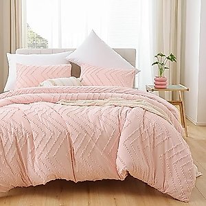 YIRDDEO Pink Comforter Full Size 3Pcs, Boho Comforter Set Full Pink Farmhouse Bedding Sets Queen, Vertical Tufted Comforter, Lightweight Neutral Blush Boho Bed Set (1 Comforter, 2 Pillowcases)