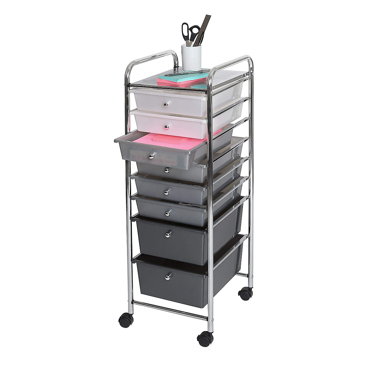Seville Classics 8-Drawer Multipurpose Mobile Rolling Utility Storage Bin Organizer Cart, Gradient Gray