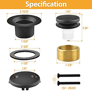 YGboost Matte Black Tub Drain Overflow Kit - Universal Bathtub Drain Replacement with 2-Hole Overflow Faceplate Set, Tip-Toe Conversion Kit, Fine & Coarse Thread