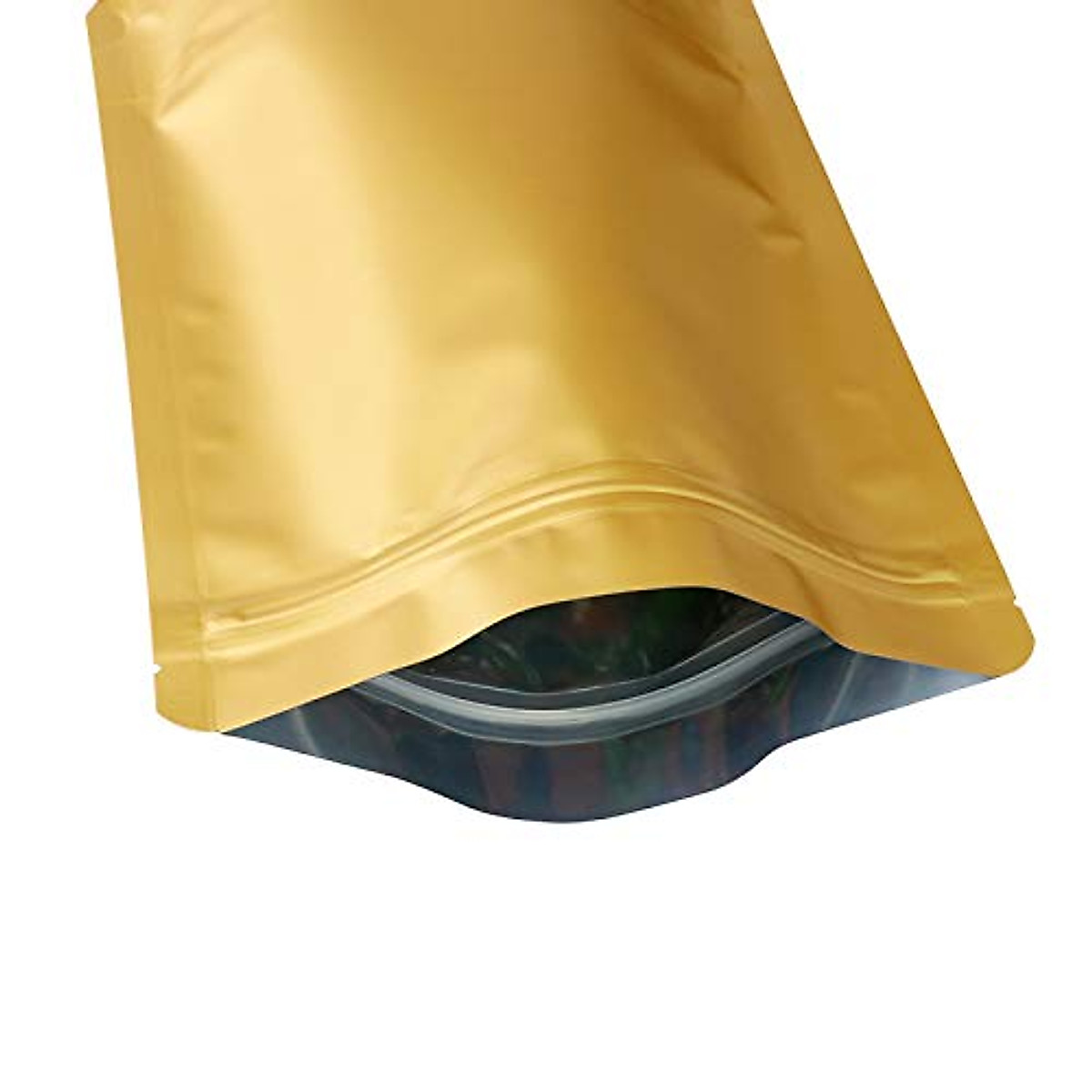 Resealable Standup Mylar Bags for Food Storage, Valentine cookies –Resealable Bags for Small Business, Weddings, Preppers & More – Matte Gold, 10x7in, 5 mL (50) by BluePerlOne