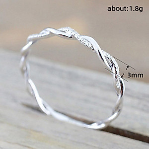 KUYIUIF Fashion Ring Sterling Silver Plated Stack Twisted Ring Twist Ring Stackable Diamond Rings for Women (6)