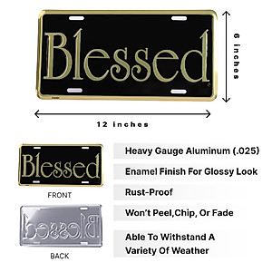 Auto Tag License Plate Deluxe-Blessed-Gold/Black | Universal Car Plate-Auto Tag | Rust-Proof, Weather-Proof | Durable, Heavy Gauge Embossed Aluminum | Enamel Finish | Made in The USA