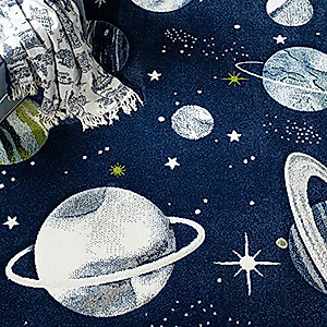 SAFAVIEH Carousel Kids Collection 4' x 6' Navy/Ivory CRK103N Outer Space Non-Shedding Playroom Nursery Bedroom Accent Rug