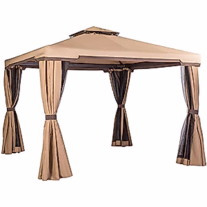 Patiomore Outdoor Garden Gazebo 10 x 10 FT Patios All-Season Permanent Gazebo with Vented Soft Canopy and Mosquito Netting