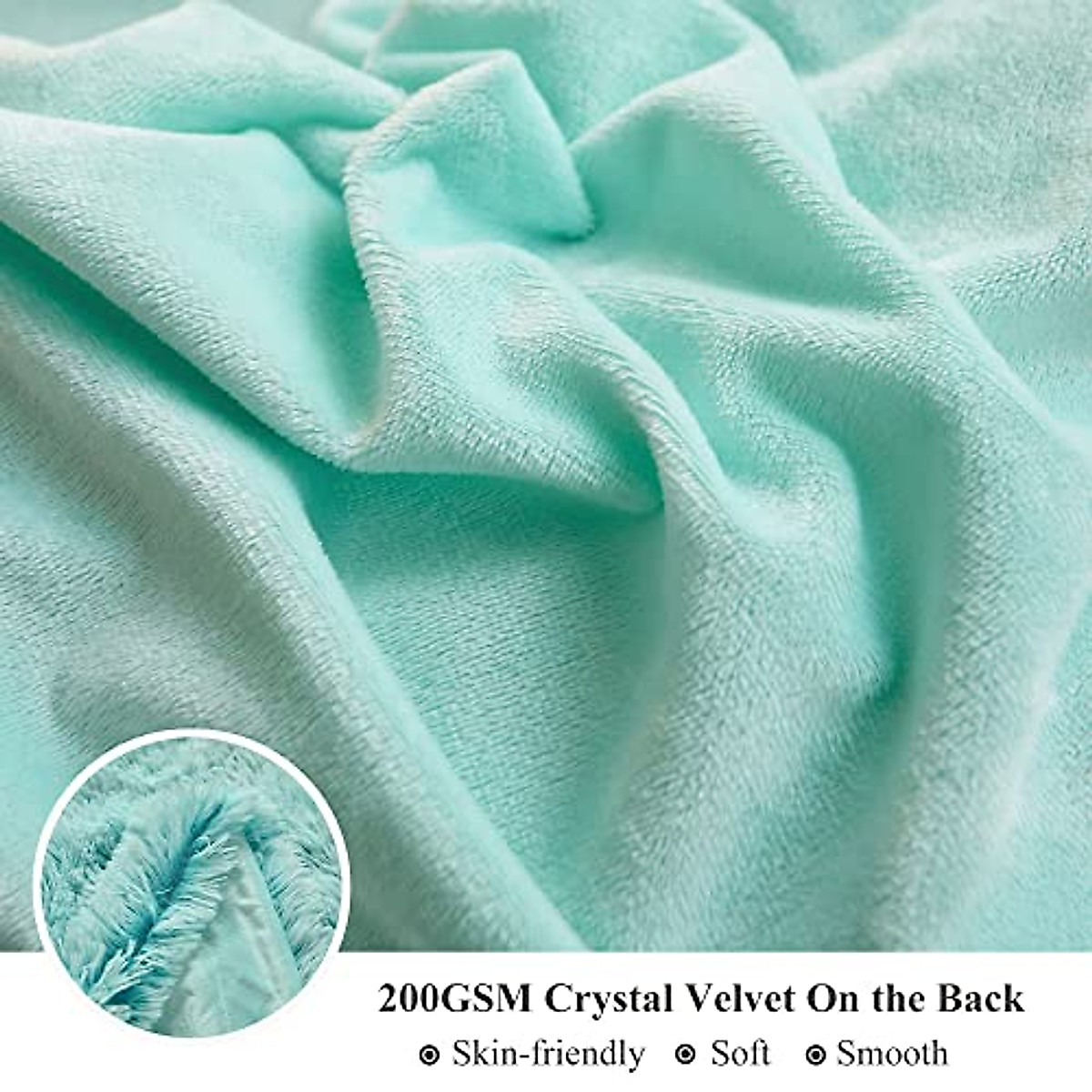 XeGe 3 Pieces Soft Faux Fur Throw Blanket Set, Fluffy Furry Blanket 50x60, Shaggy Plush Fuzzy Blanket with 2 Throw Pillow Covers 20x20 for Bed Couch Sofa Living Room Dorm Home Decoration, Aqua Ombre